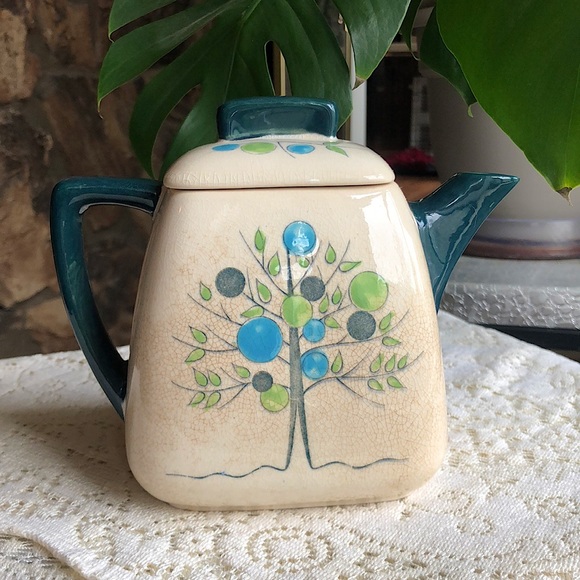 Kitchen | Vintage Teapot With Tree And Bobble Design Greens Blues White ...